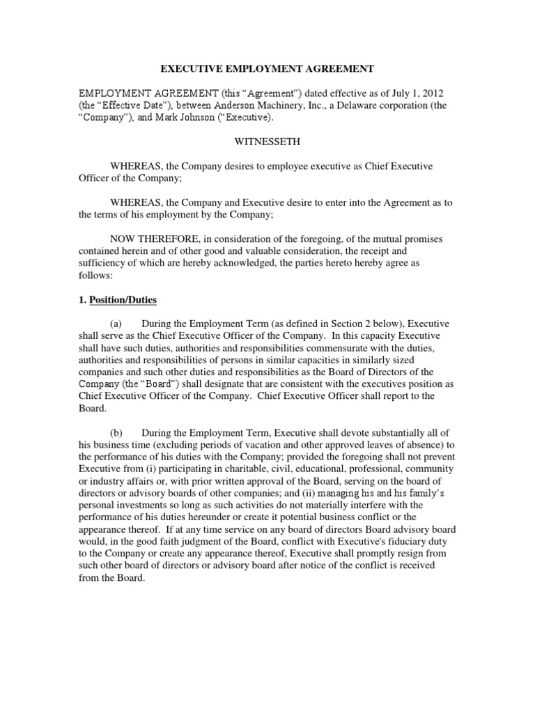 Executive Employment Agreement | PDF | Stocks | Patent