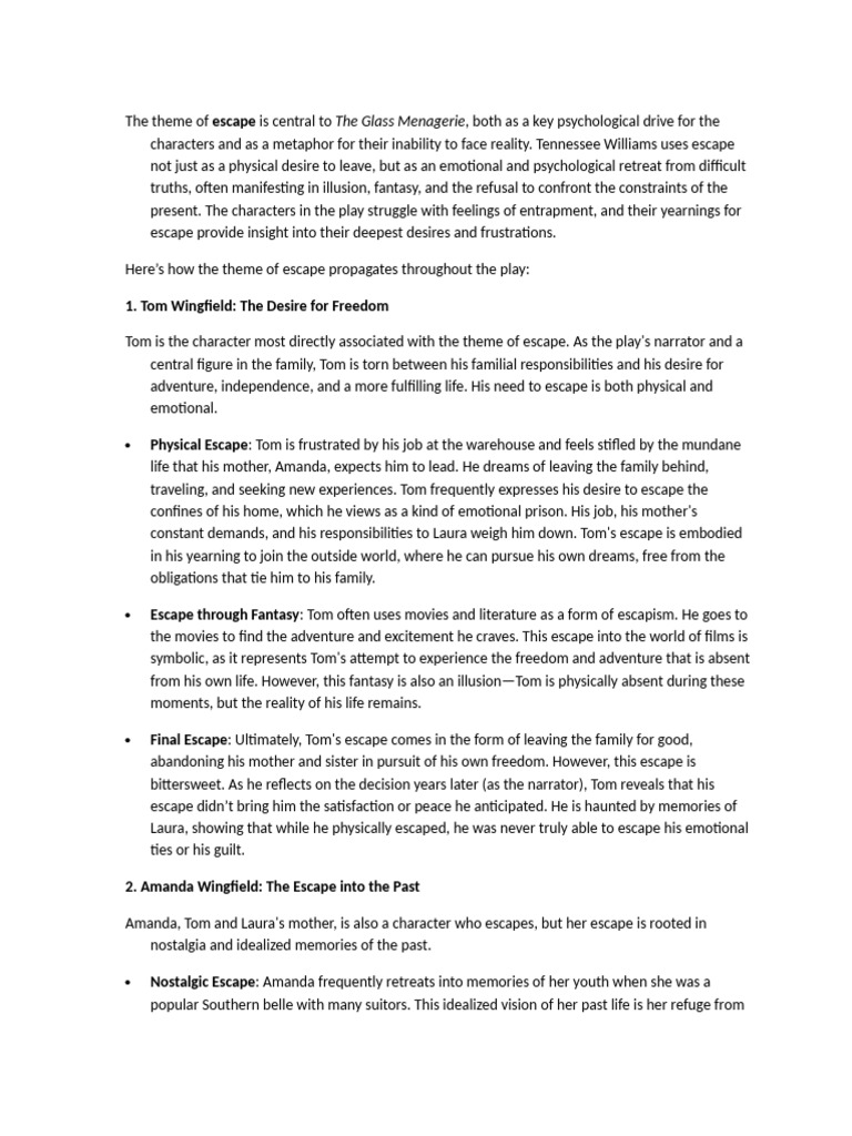 Themes of Escape in The Glass Menagerie | PDF | Nostalgia | Psychology