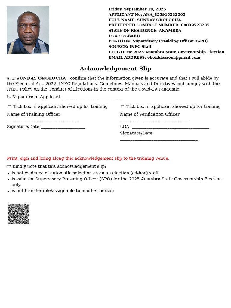 Acknowledgement Slip for SPO 2025 Election | PDF