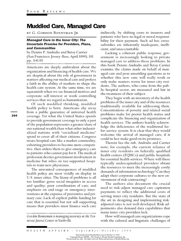Managed Care Challenges in Inner Cities | PDF | Managed Care | Public ...