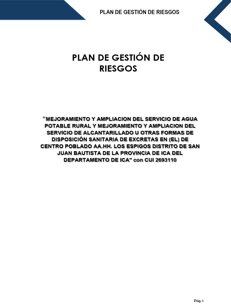Plan de Gestion de Riesgos - Copnsorcio Saneamiento Los Espigos | PDF ...