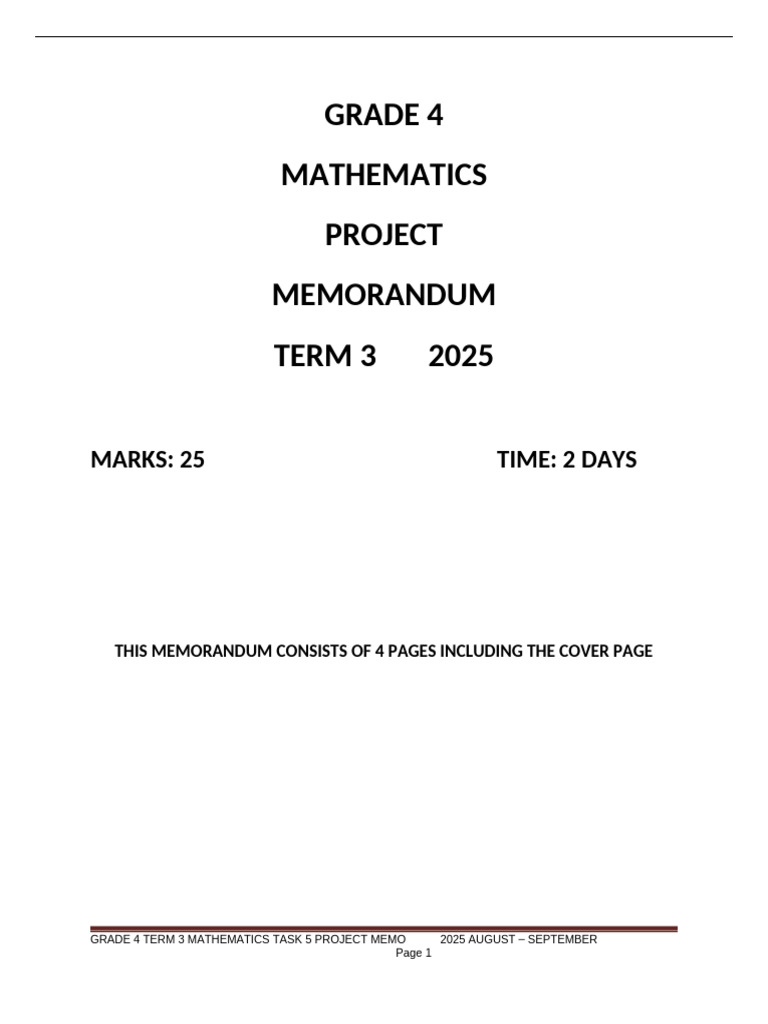 Grade 4 Term 3 Math Project Memo | PDF | Square Root | Mathematics