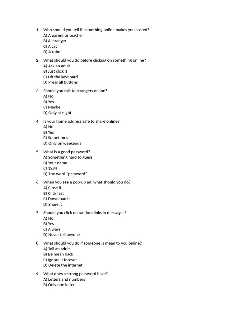 Online Safety Quiz for Kids | PDF