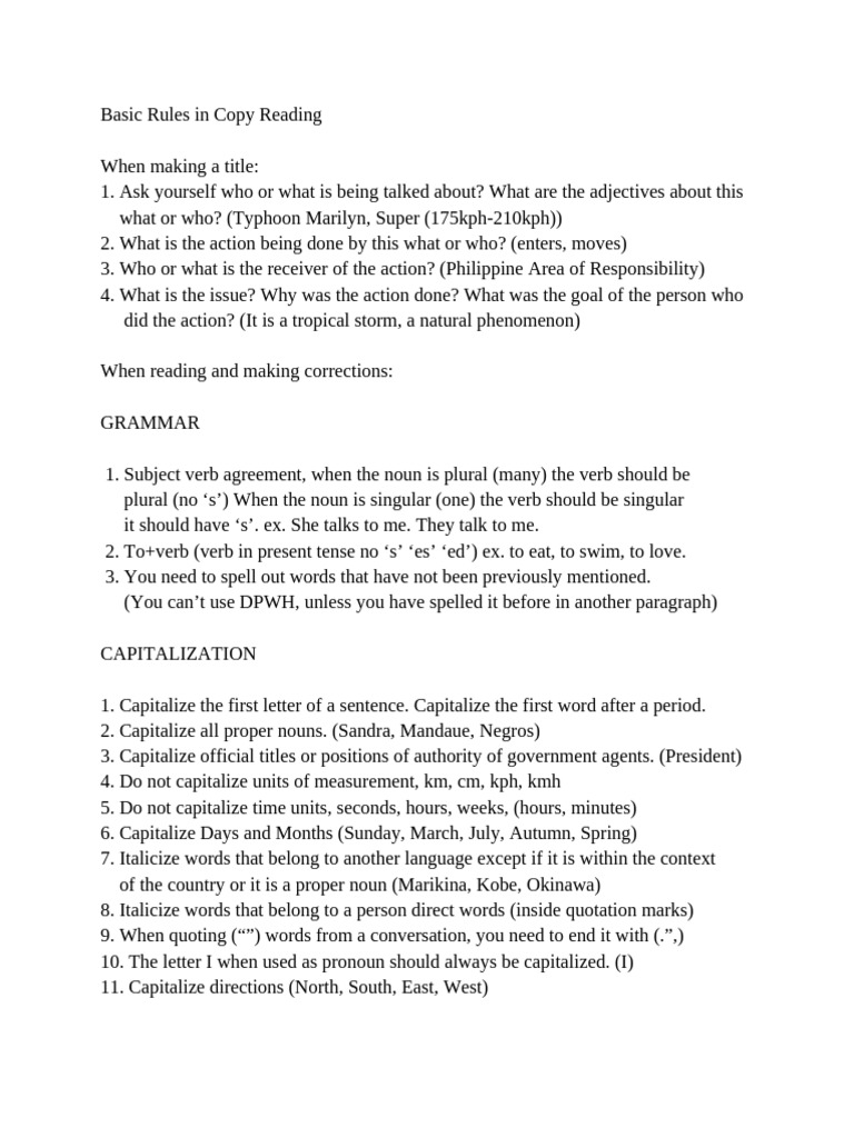 Basic Rules in Copy Reading and Pointers | PDF