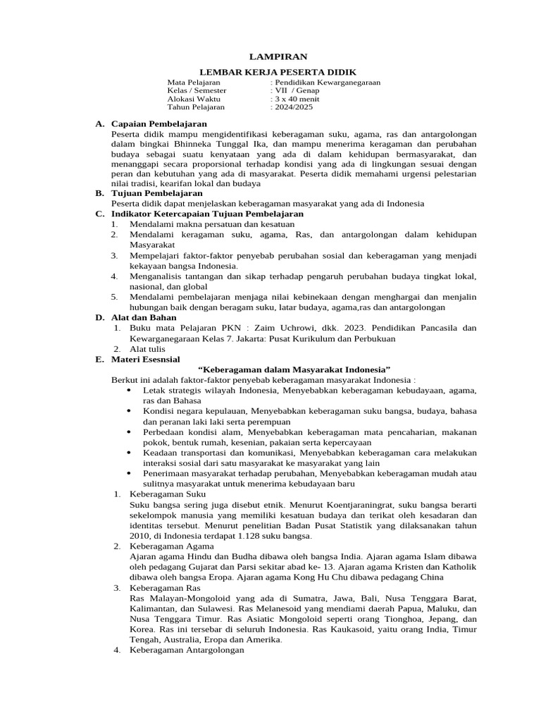 LKPD Kelas 7 Genap Print | PDF