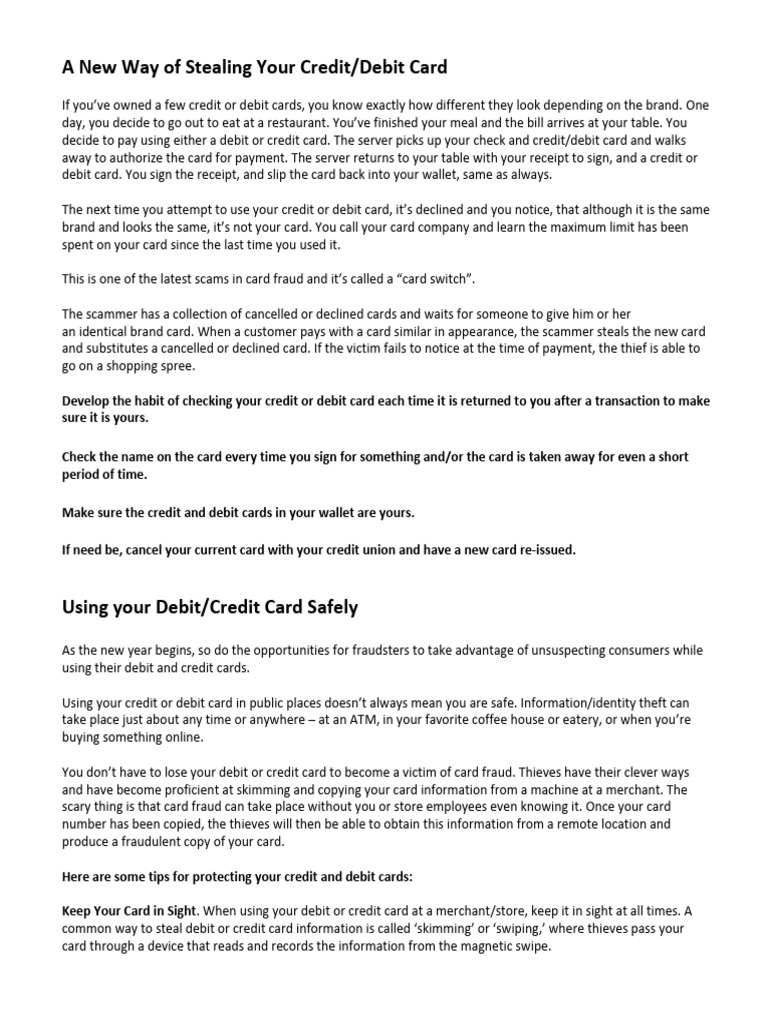 Keeping Your ATM Debit Credit Card Safe | PDF | Credit Card | Debit Card