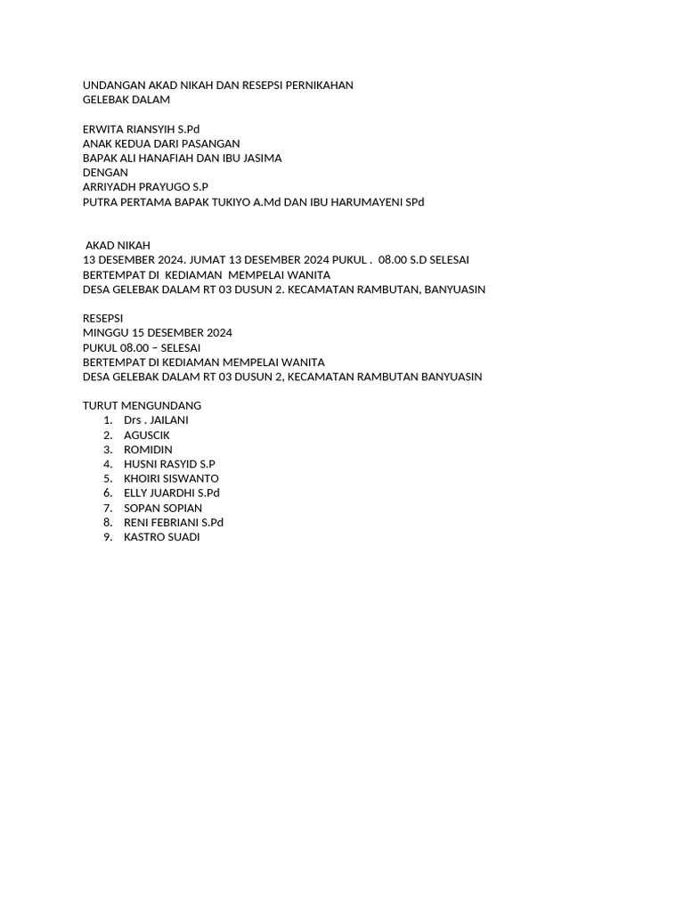 Undangan Akad Nikah dan Resepsi 2024 | PDF