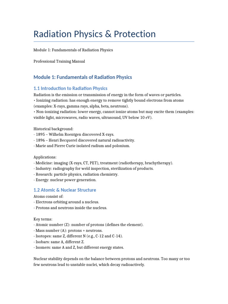 Radiation Physics Module1 | PDF | Ionizing Radiation | Radioactive Decay