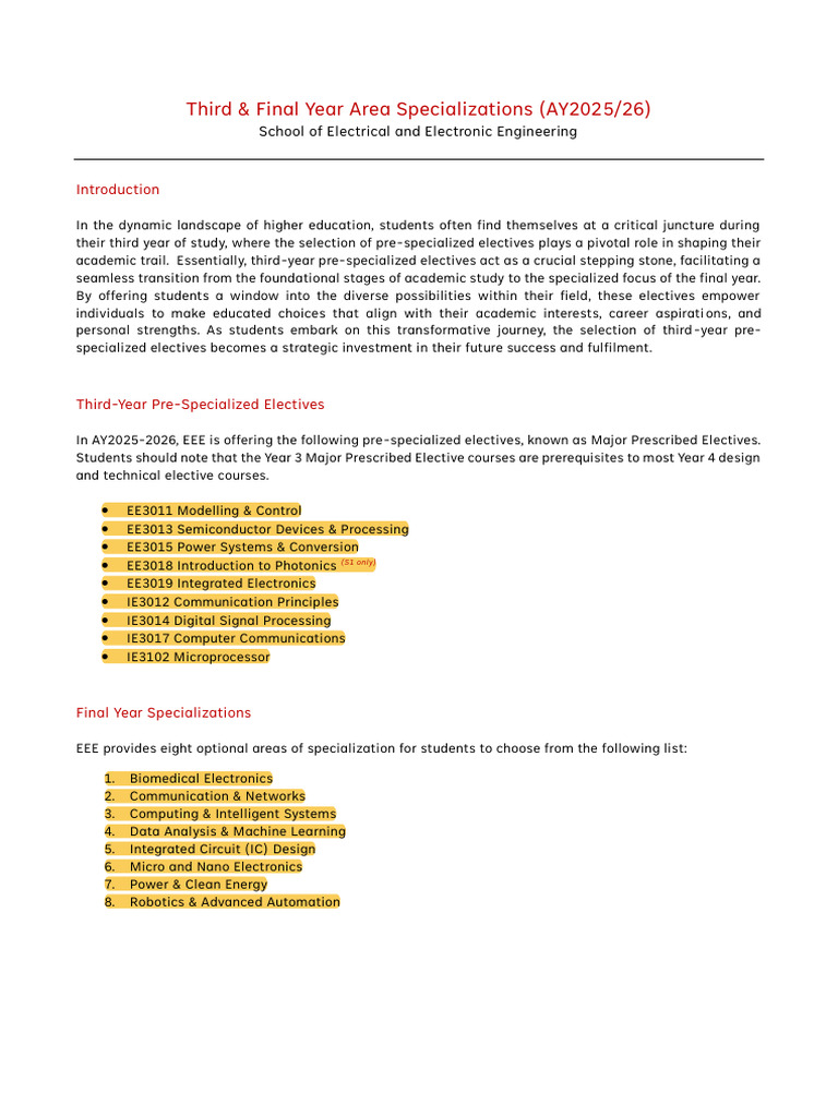 EEE Third-Year Electives & Specializations | PDF | Integrated Circuit ...