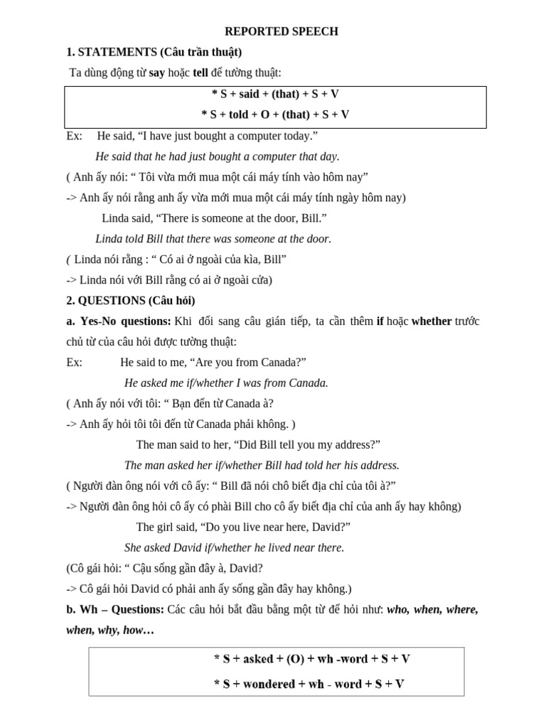 Understanding Reported Speech Rules | PDF