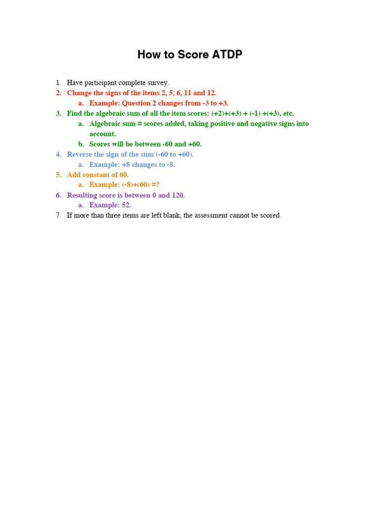 Scoring Guide for ATDP Assessment | PDF