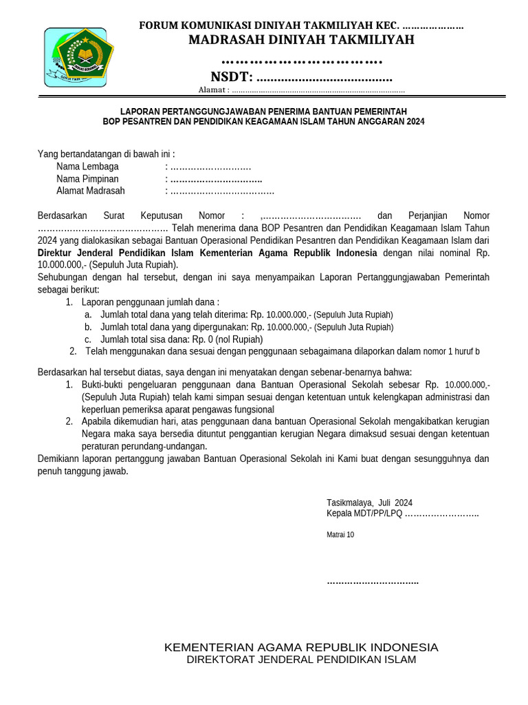 Contoh SPJ Bop 2024 | PDF