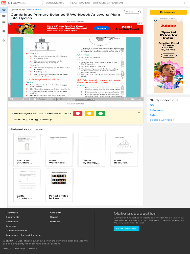 Cambridge Primary Science 5 Answers | PDF | Force | Earth