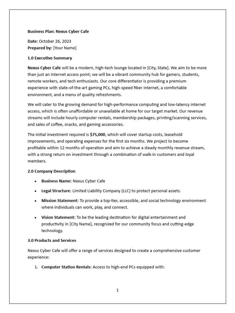 Nexus Cyber Cafe Business Plan | PDF | Point Of Sale | Computing