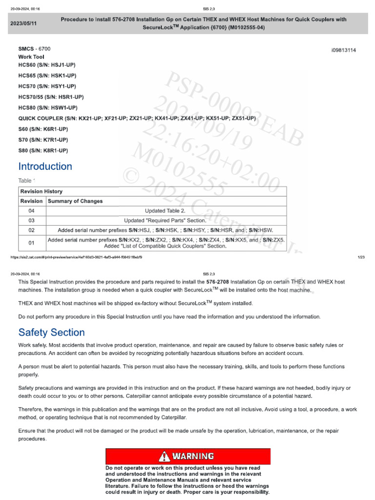 Procedure To Install 576-2708 Installation GP On Certain THEX and WHEX ...