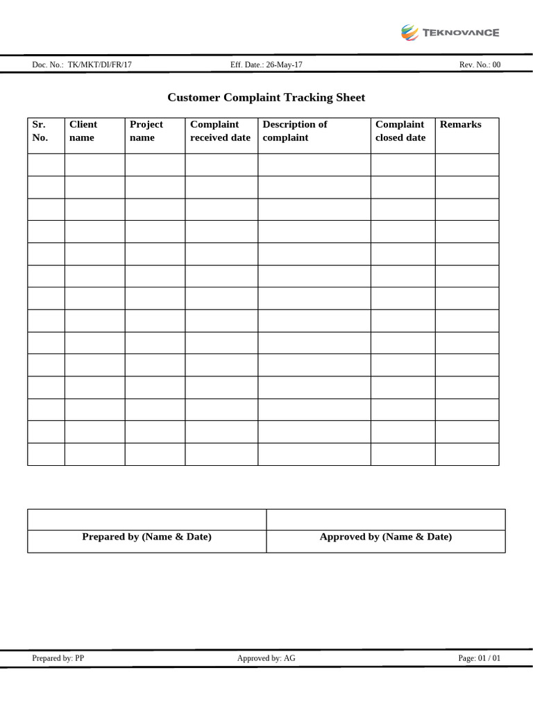 17customer Complaint Tracking Sheet | PDF