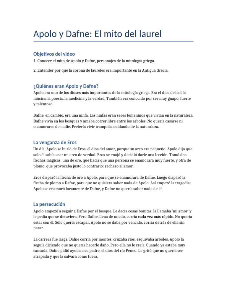 El mito de Apolo y Dafne: el laurel | PDF | Eros | Apolo