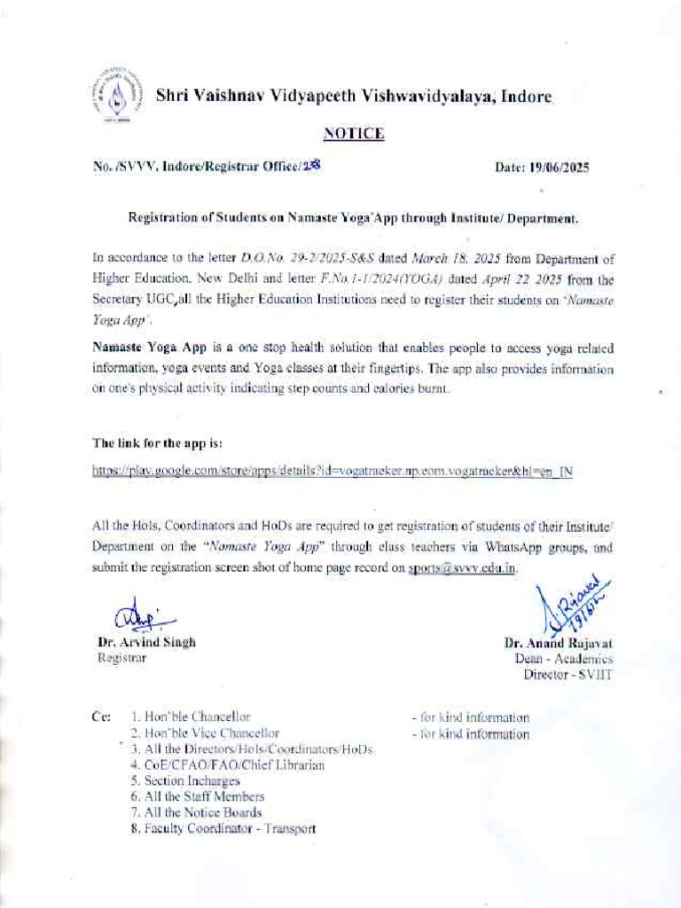Notice # 238 (Yoga Day - Registrarion) | PDF