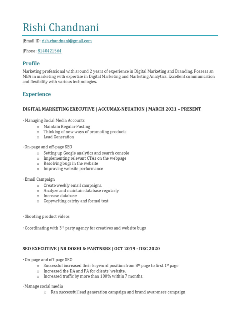 Resume Rishi Chand Nani | PDF | Search Engine Optimization | Digital ...