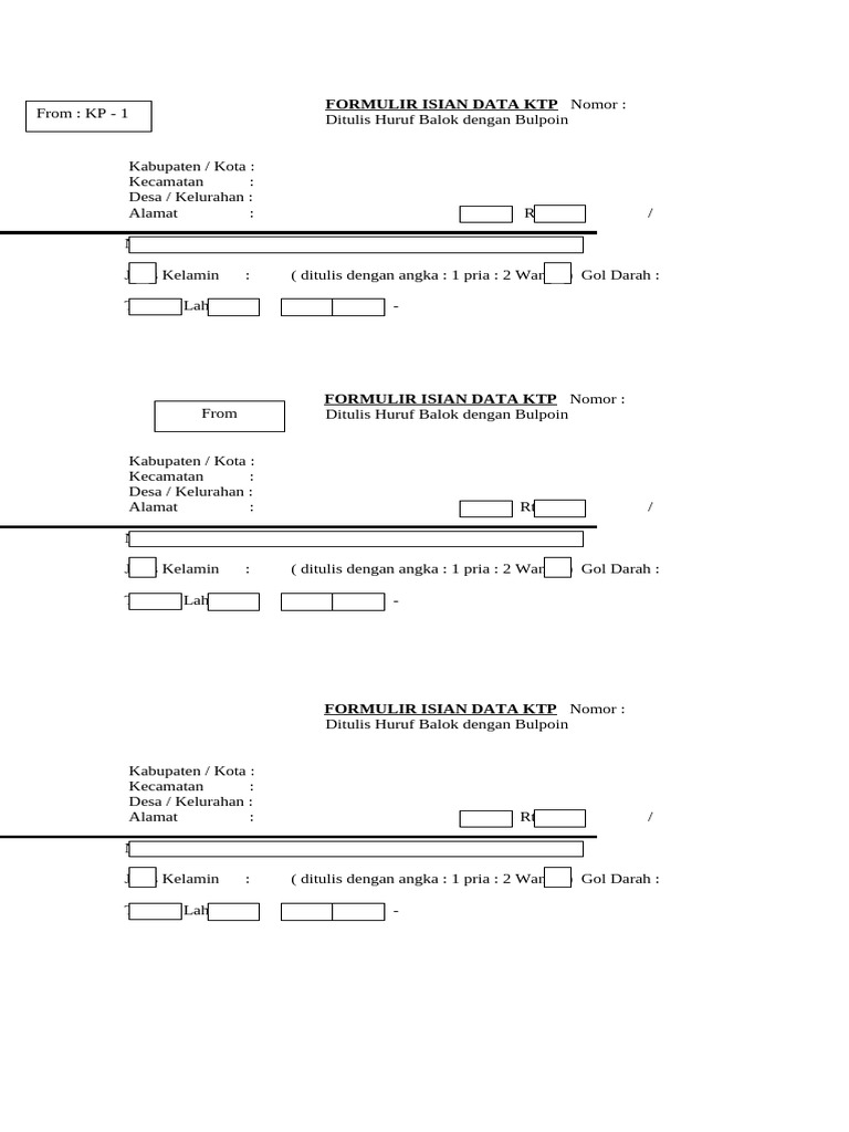 Formulir Isian Data KTP Nomor | PDF