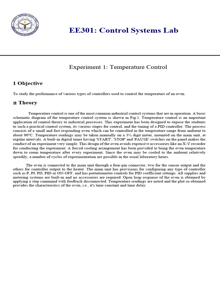 Ex 1 Temp Control System Lab Manual and Prelab Questions | PDF ...