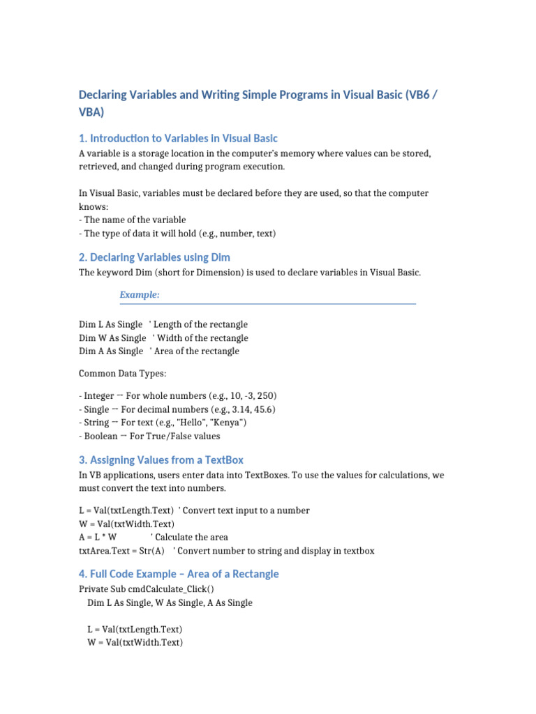 Declaring Variables in VB | PDF | Computer Science | Software Development