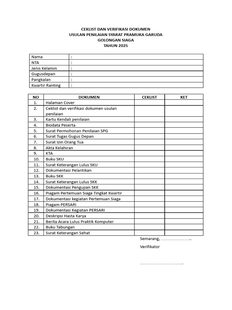Ceklist Dokumen Pramuka Garuda 2025 | PDF