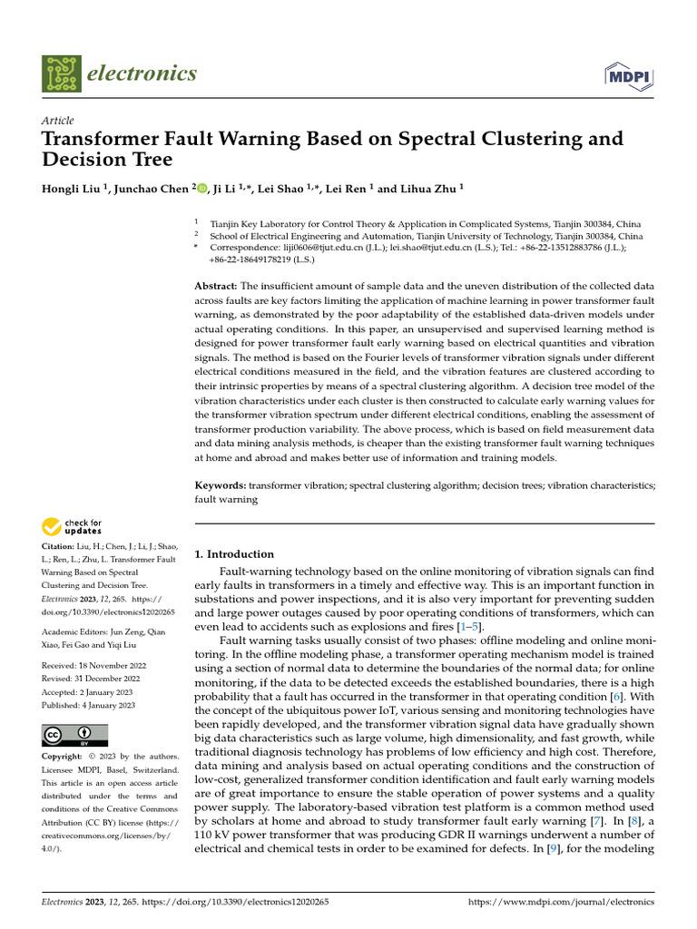 Transformer Fault Warning Based On Spectral Clustering and Decision ...