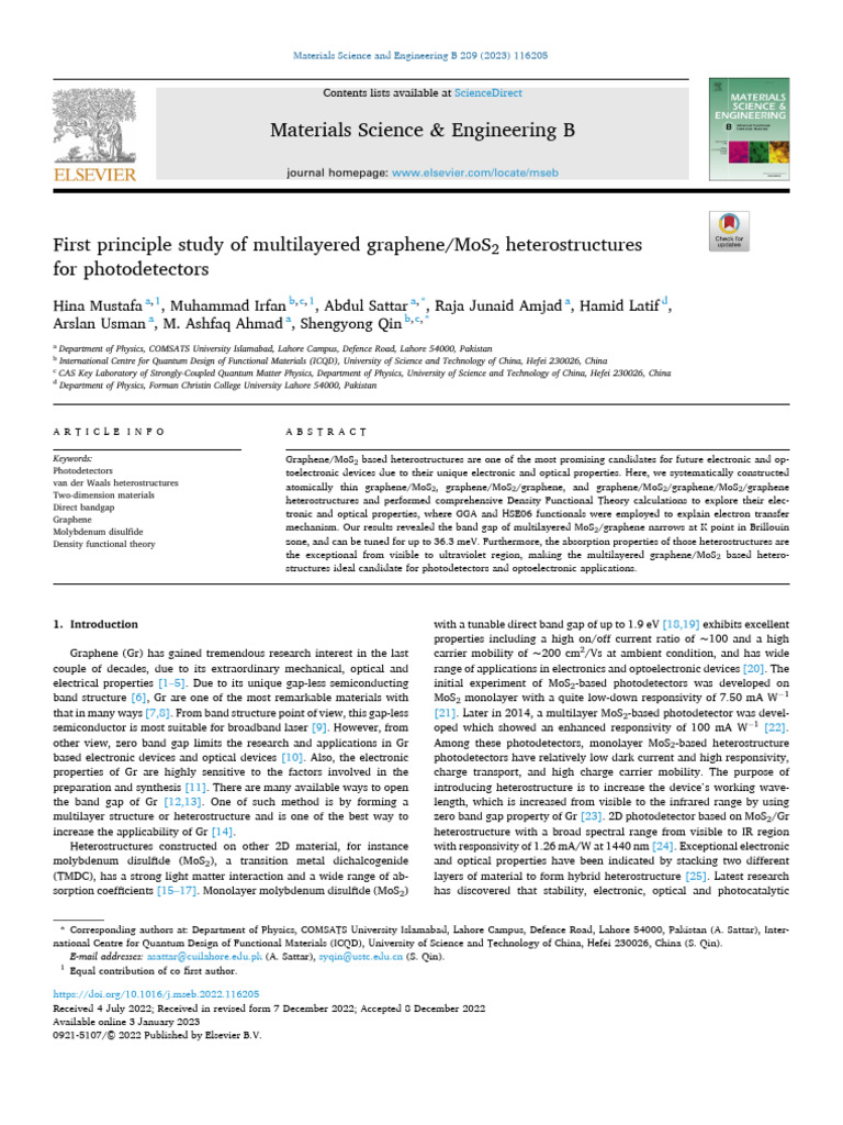 Graphene/MoS2 Heterostructures for Photodetectors | PDF | Graphene ...
