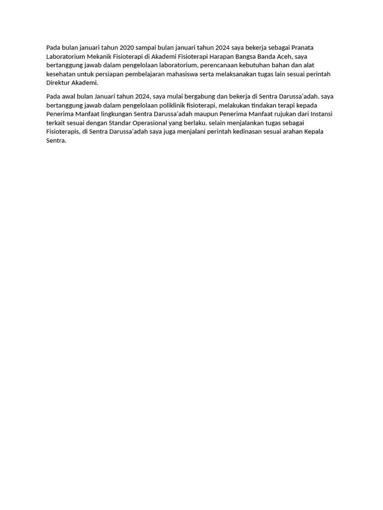 Pengalaman Kerja Fisioterapis 2020-2024 | PDF