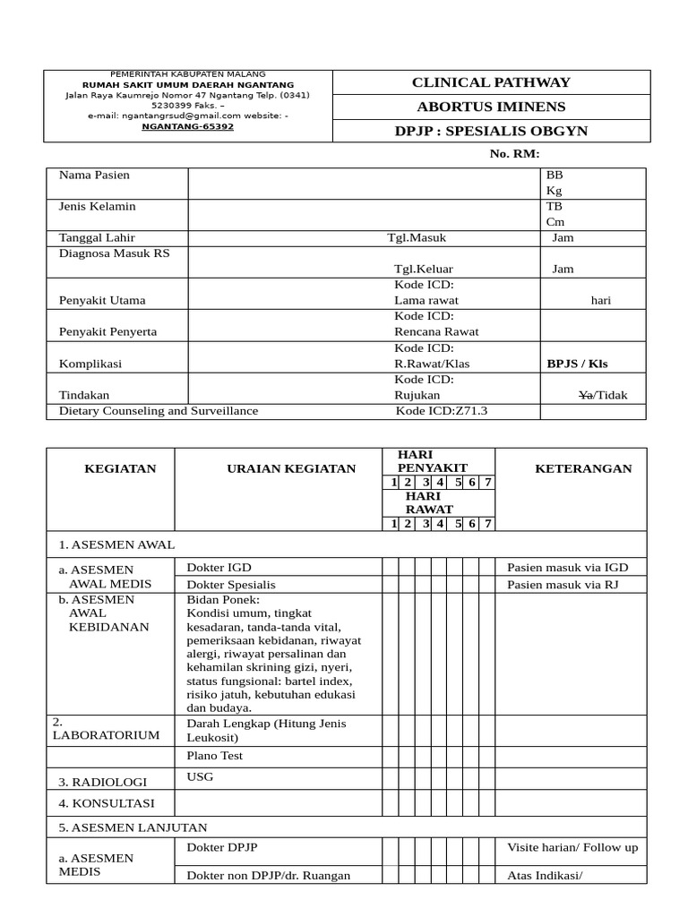 CLINICAL PATHWAY ABORTUS IMINENS | PDF