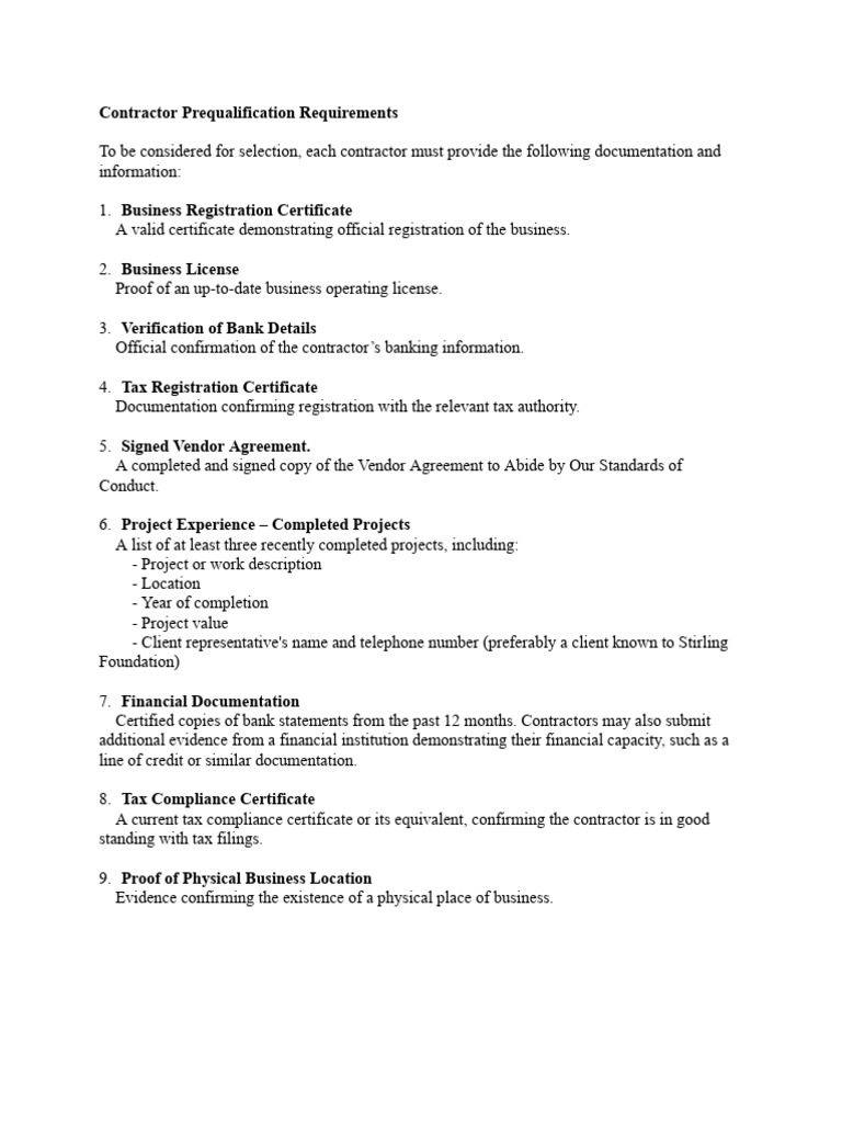 Contractor Prequalification Guidelines | PDF