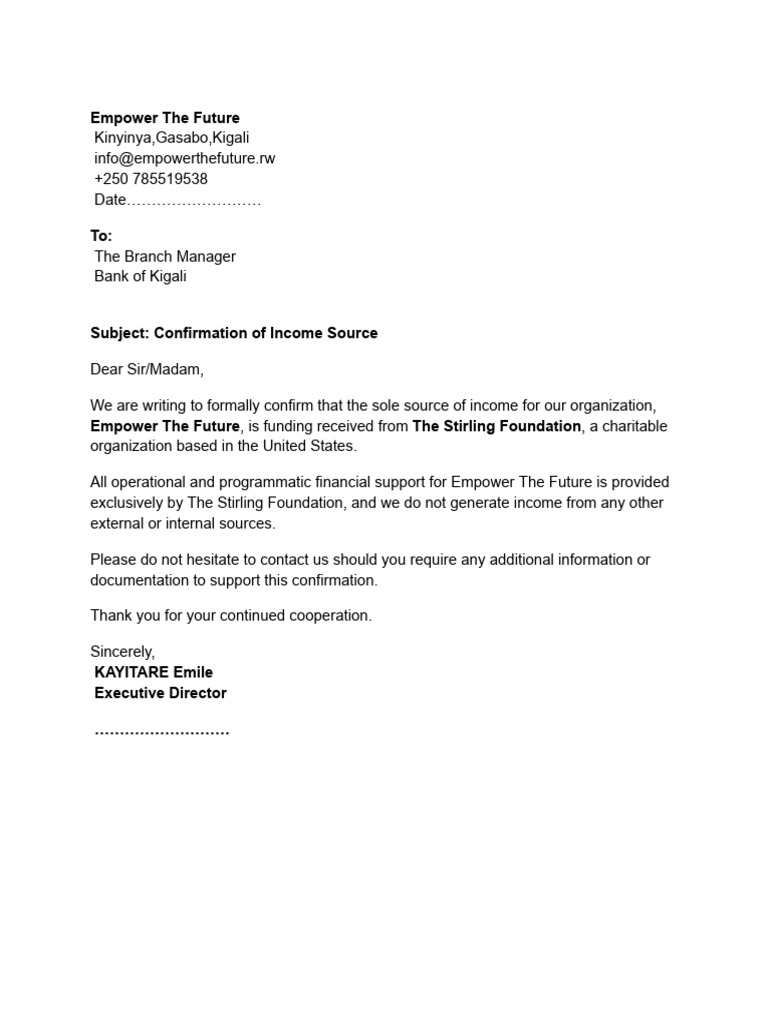 Comfirmation of Source of Our Funds | PDF