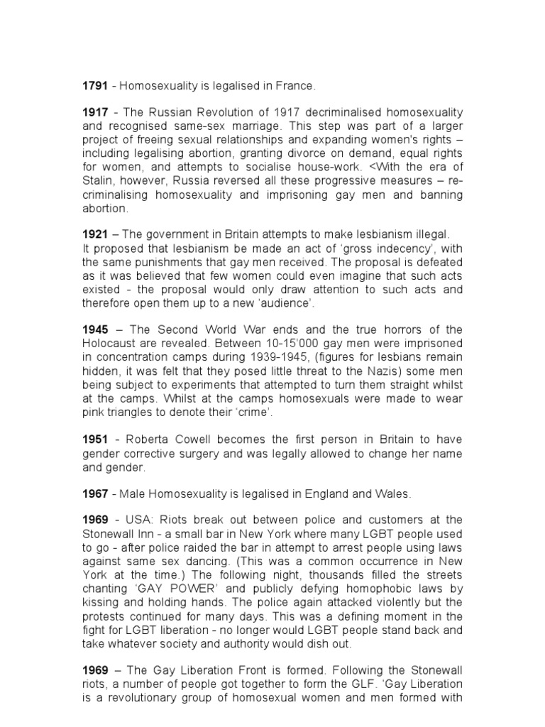 LGBT History Timeline | PDF | Homosexuality | Lgbt