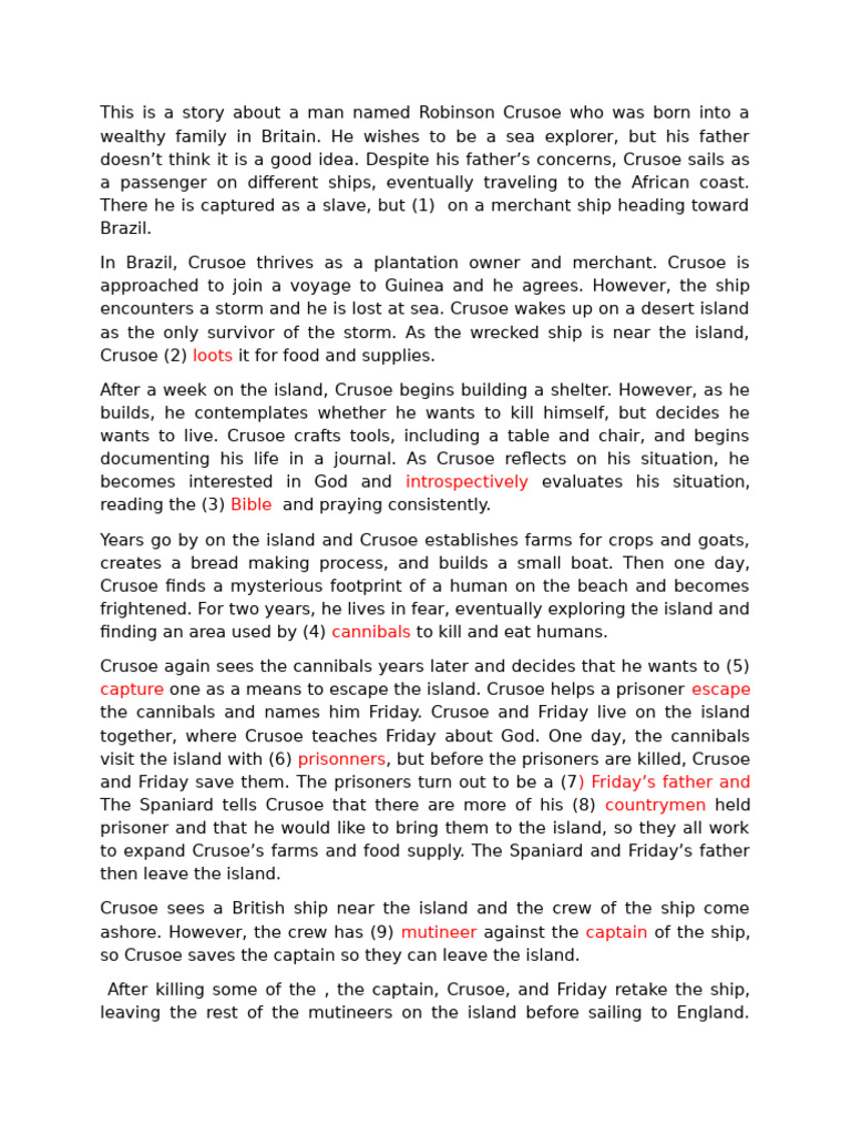 Summary of Robinson Crusoe | PDF | Robinson Crusoe