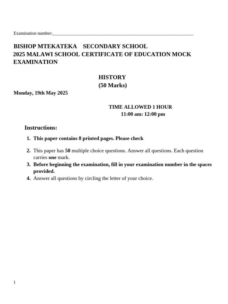 History Paper 1 2025 Final Mock | PDF | League Of Nations | David ...