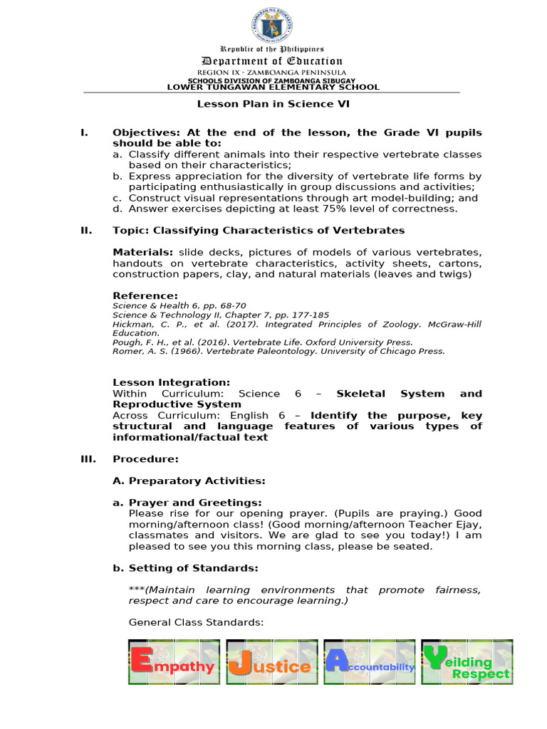 Lesson Plan in Science 6 For T-Vi Demo | PDF | Amphibian | Vertebrates