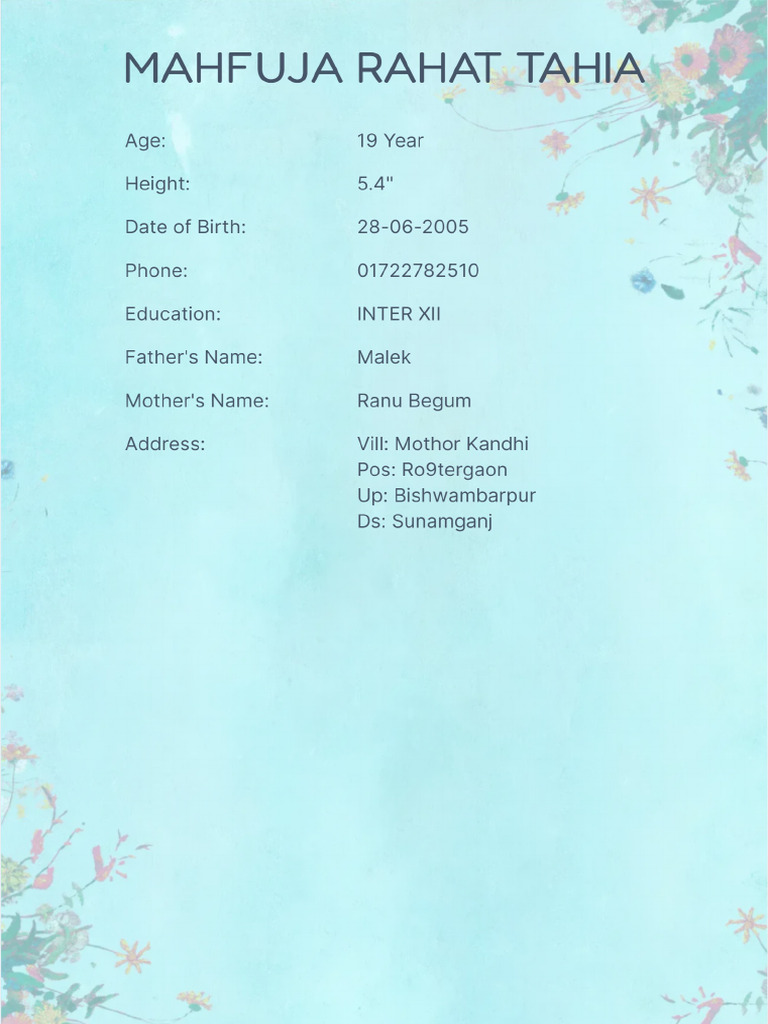 Mahfuja Rahat Tahia's Biodata | PDF