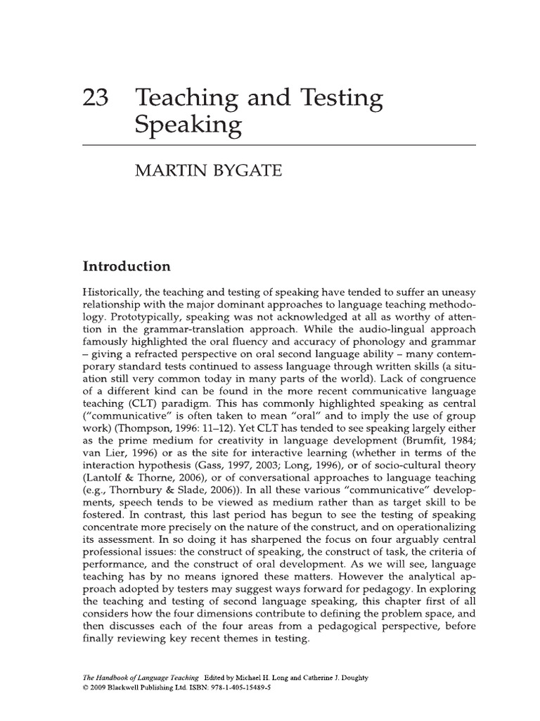 Bygate, M. (2009) - Teaching and Testing Speaking. in M. H. Long - C. J ...