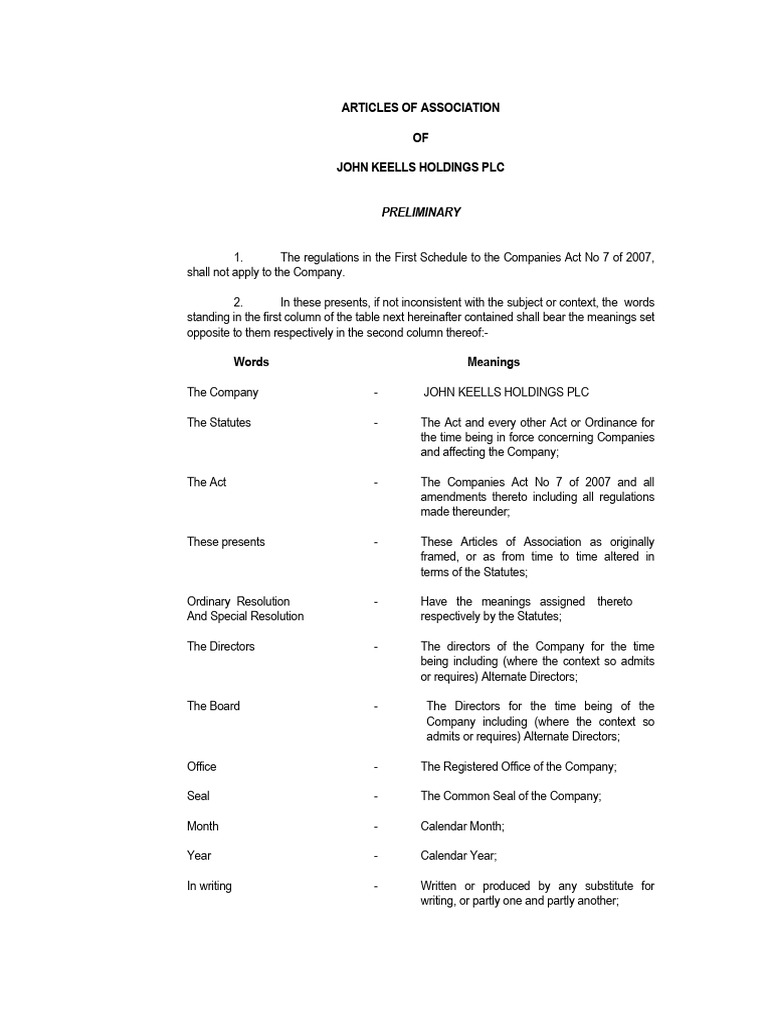 Articles of Association for John Keells Holdings | PDF | Securities ...