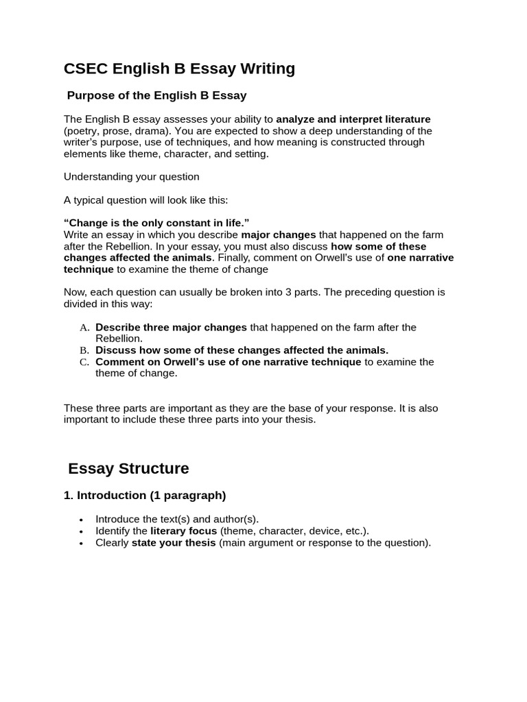CSEC English B Essay Writing Handout | PDF | Essays | Narrative