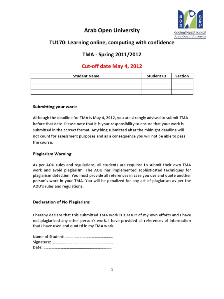 Arab Open University: TU170: Learning Online, Computing With Confidence ...