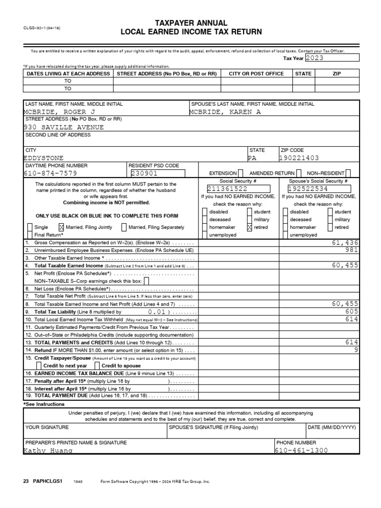 Taxpayer Annual Local Earned Income Tax Return | PDF | Irs Tax Forms ...