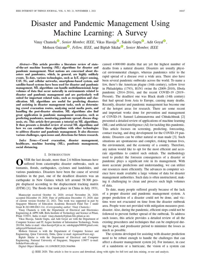 Disaster and Pandemic Management Using Machine Learning A Survey | PDF ...
