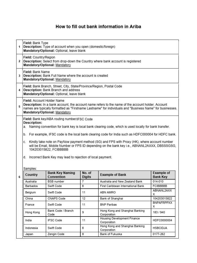 Filling Bank Information in Ariba | PDF | Banking | Financial Services