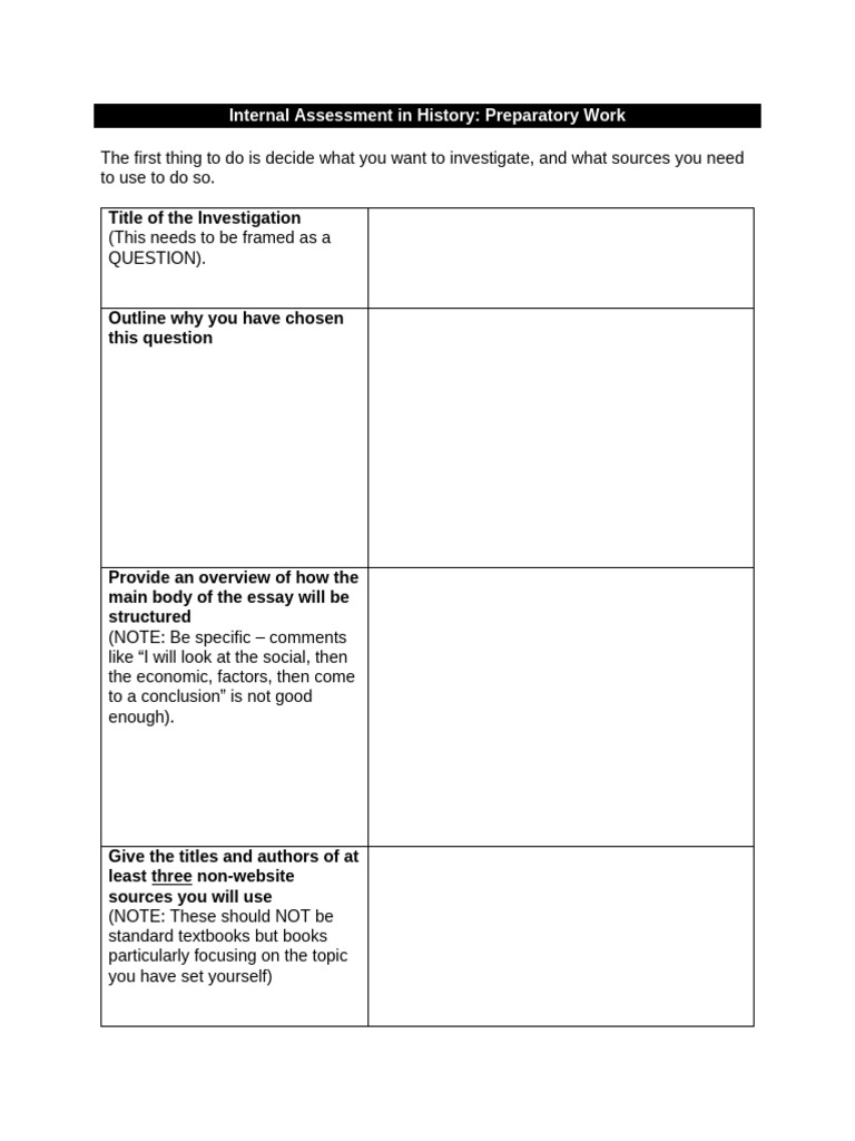 Internal Assessment Preparatory Work | PDF