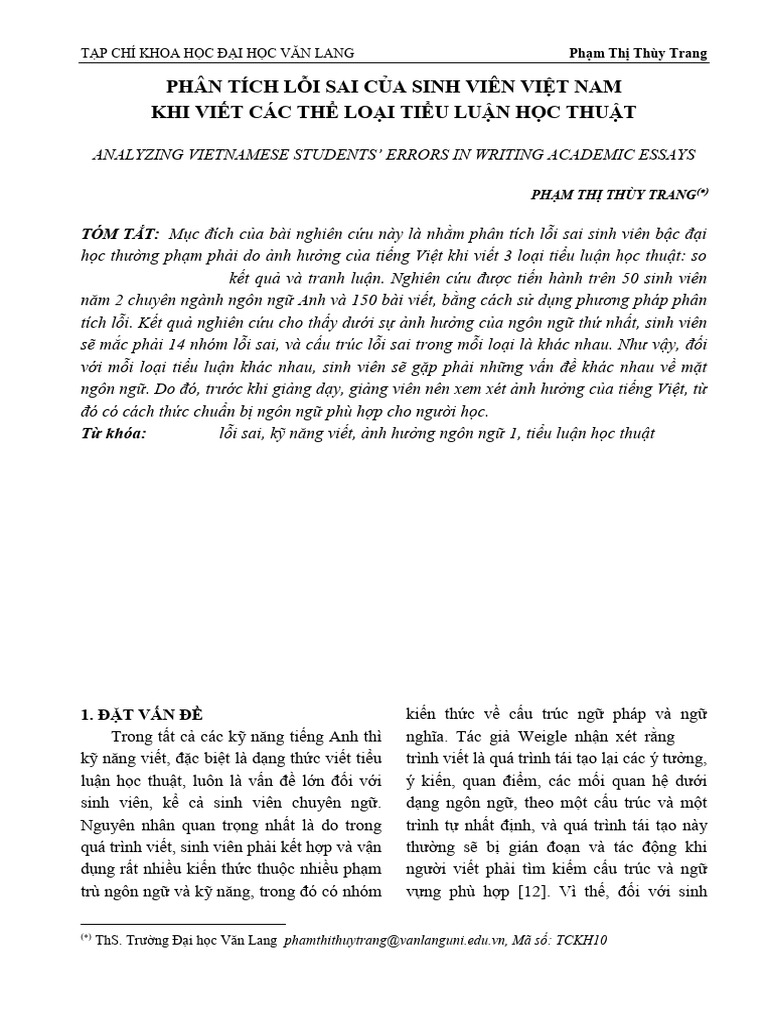Analyzing Vietnamese Students' Errors in Writing Academic Essays | PDF