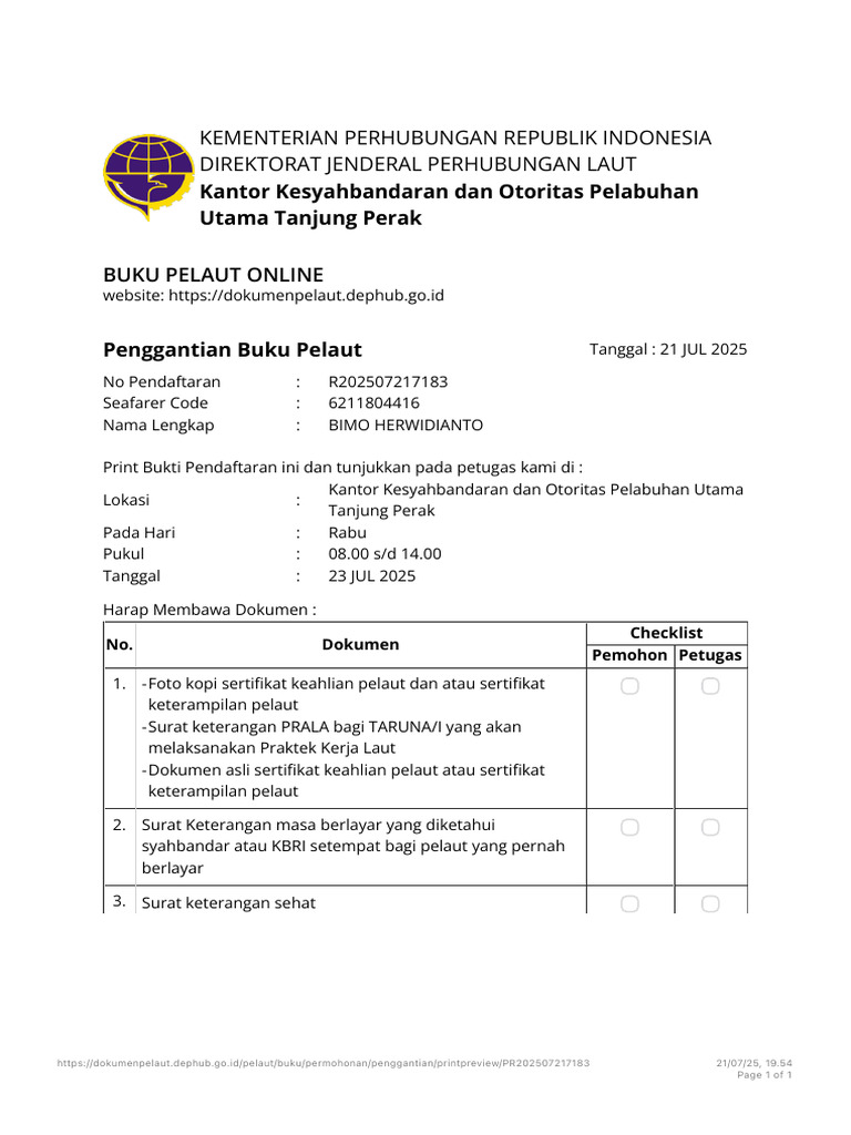 Preview Surat Permohonan - Buku Pelaut | PDF