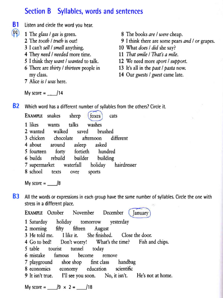 Pronunciation Syllables Words Sentences | PDF