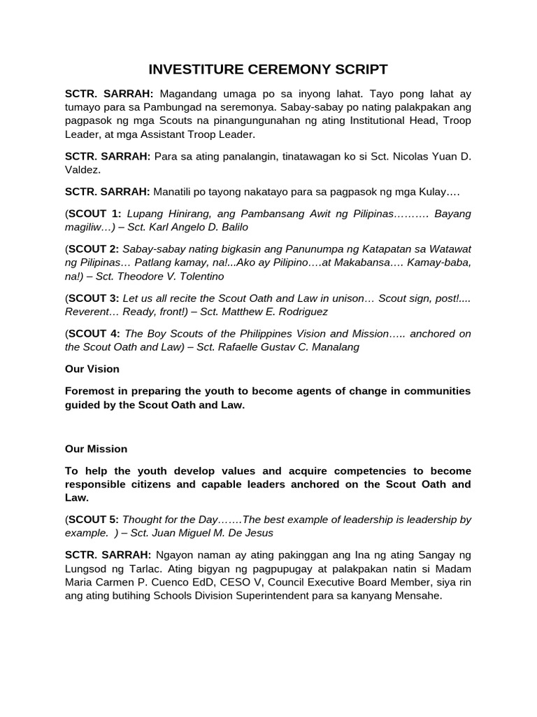 Investiture Ceremony Script 2022 | PDF